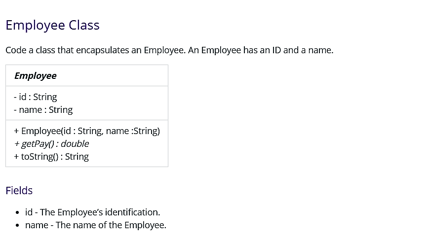 Solved Employee Class Code a class that encapsulates an | Chegg.com