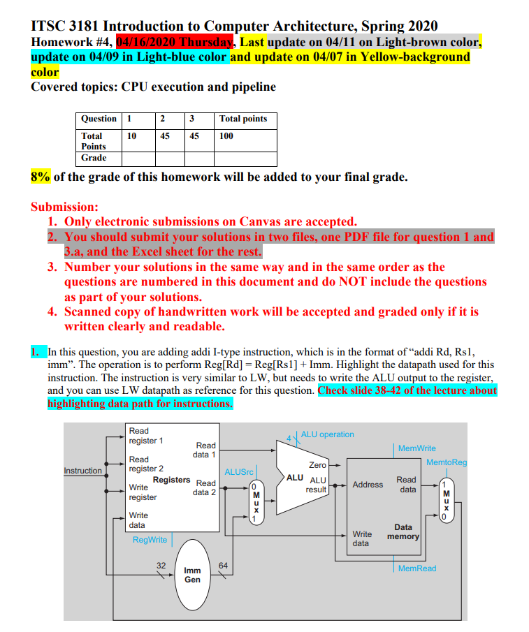ITSC 3181 Introduction to Computer Architecture, | Chegg.com