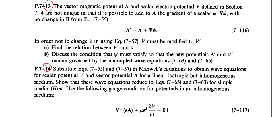 Solved P.7413 The vector magnetic potential A and scalar | Chegg.com