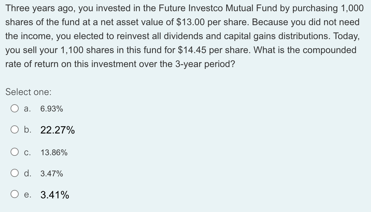 Solved Three years ago, you invested in the Future Investco | Chegg.com