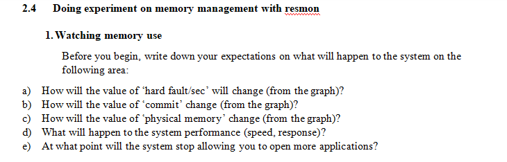 2.4 Doing experiment on memory management with resmon | Chegg.com