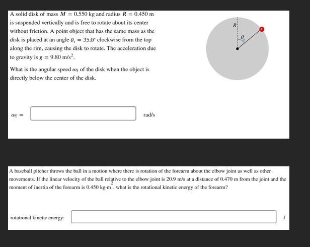 Solved A solid disk of mass M=0.550 kg and radius R=0.450 m | Chegg.com