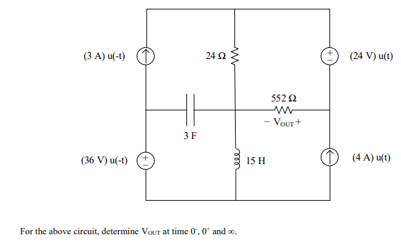 Solved 24 Ω (3 A) u(-t) 3 F (36 V) u(-t) For the above | Chegg.com
