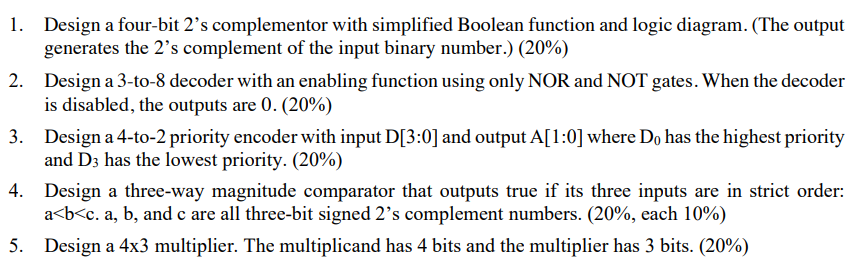 Solved 1. Design a four-bit 2's complementor with simplified | Chegg.com