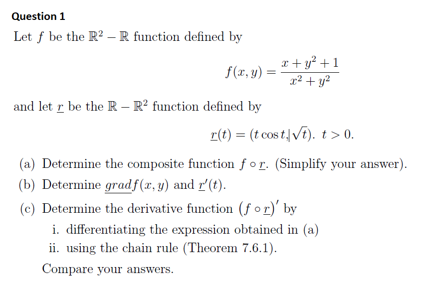 Solved Question 1 Let f be the R2 – R function defined by | Chegg.com