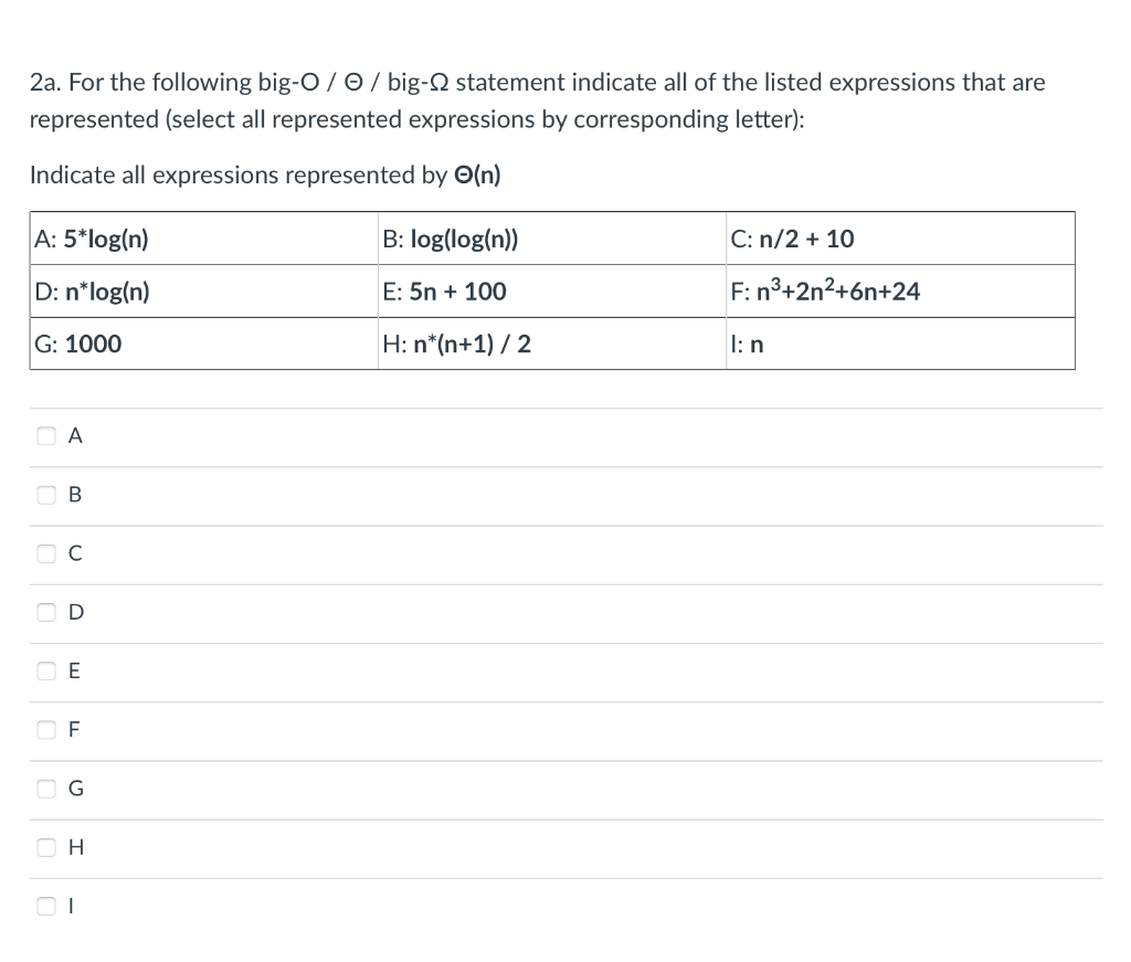 Solved 2a. For the following big-0 / 0 / big-12 statement | Chegg.com