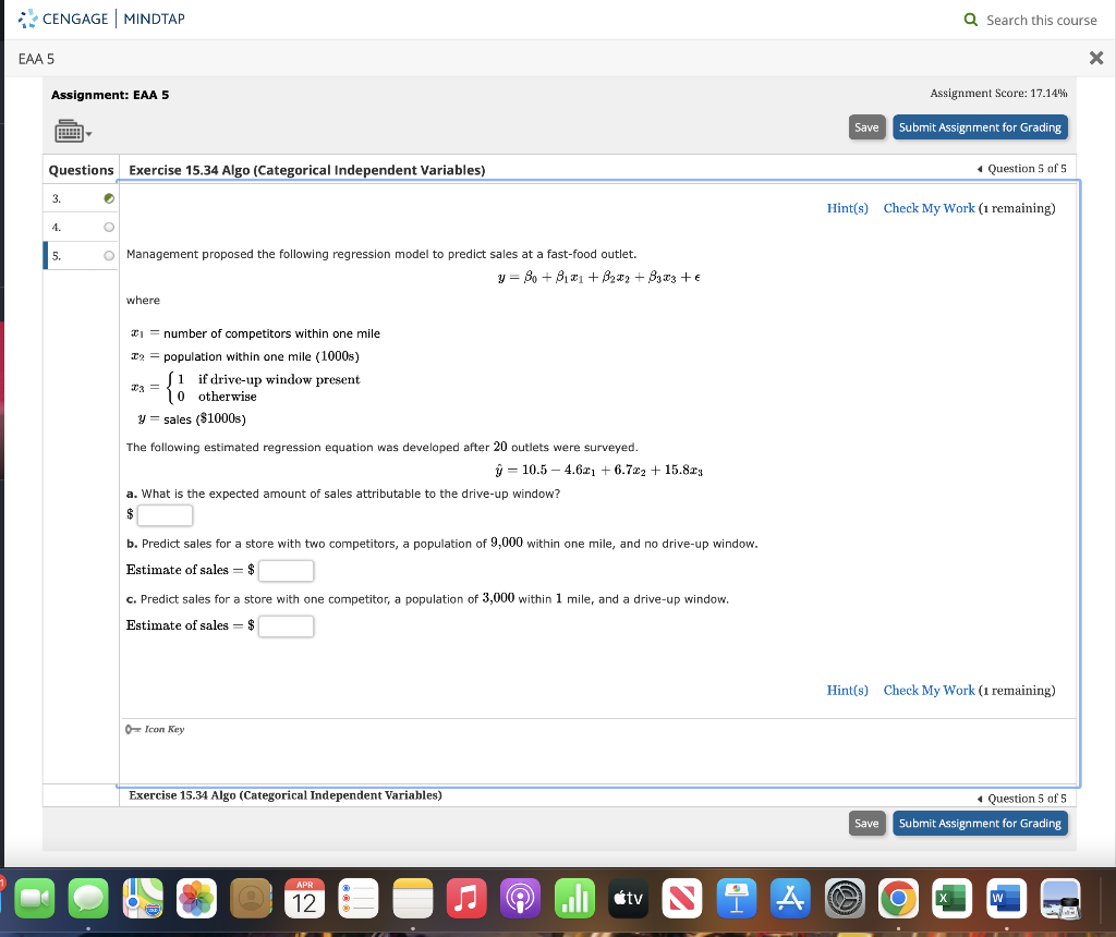 Solved CENGAGE MINDTAP Q Search this course EAA 5 x | Chegg.com