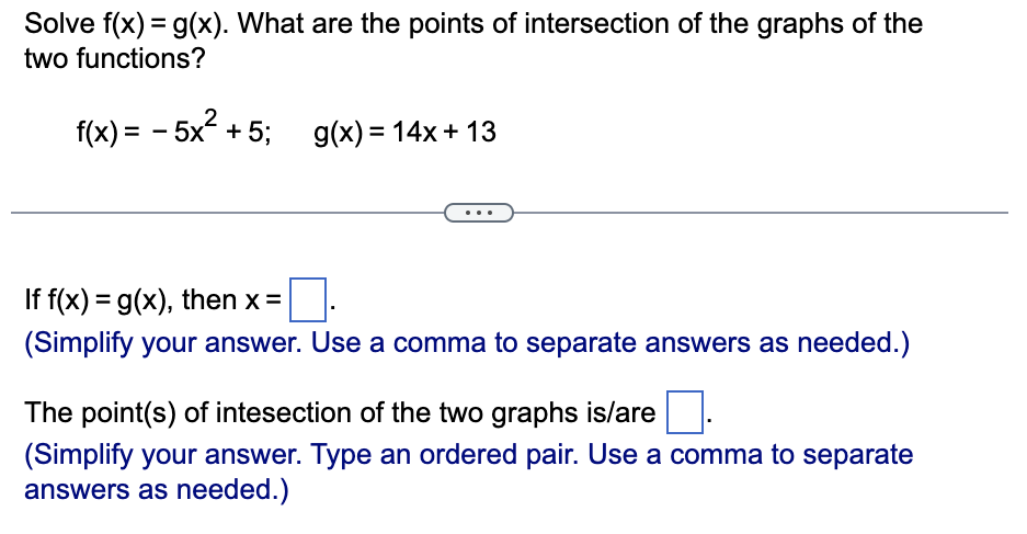 Solved Solve f(x)=g(x). What are the points of intersection | Chegg.com