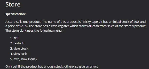 Solved store specification: A store sells one product. The | Chegg.com