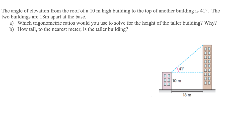 Solved The angle of elevation from the roof of a 10 m high | Chegg.com