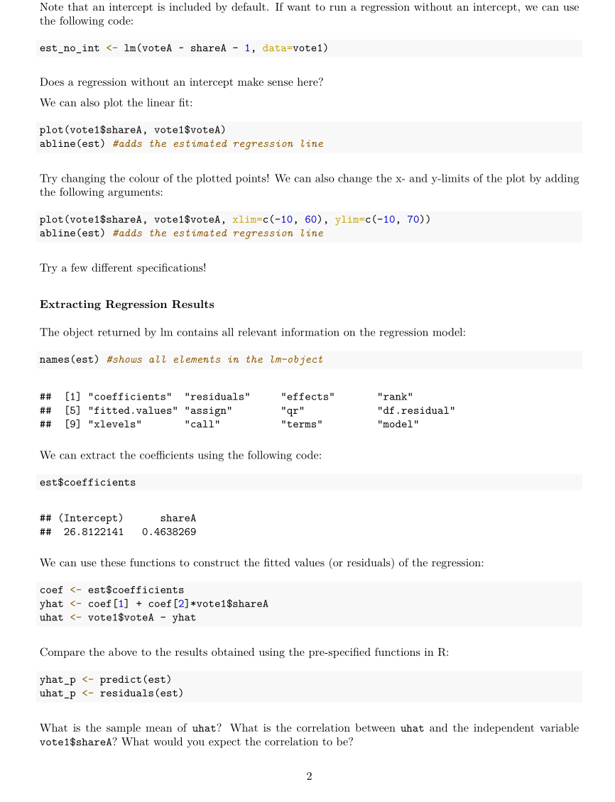 Regression syntax To run a regression of y on r in R, | Chegg.com