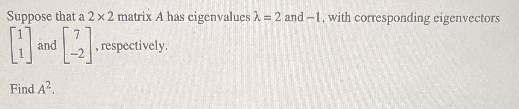 Solved Suppose that a 2×2 matrix A has eigenvalues λ=2 and | Chegg.com