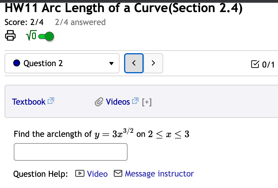 Solved HW11 Arc Length of a Curve(Section 2.4) Score: 2/4 | Chegg.com