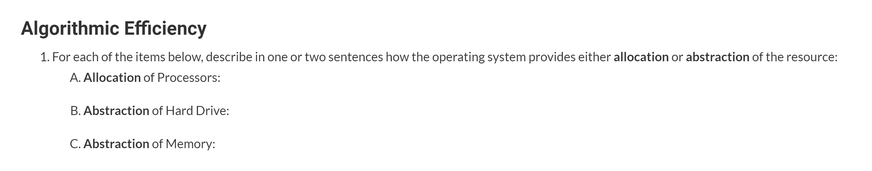 Solved Algorithmic Efficiency 1. For each of the items | Chegg.com