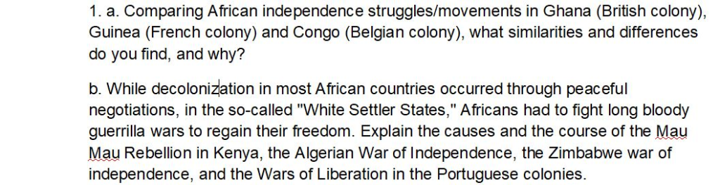 1. a. Comparing African independence | Chegg.com