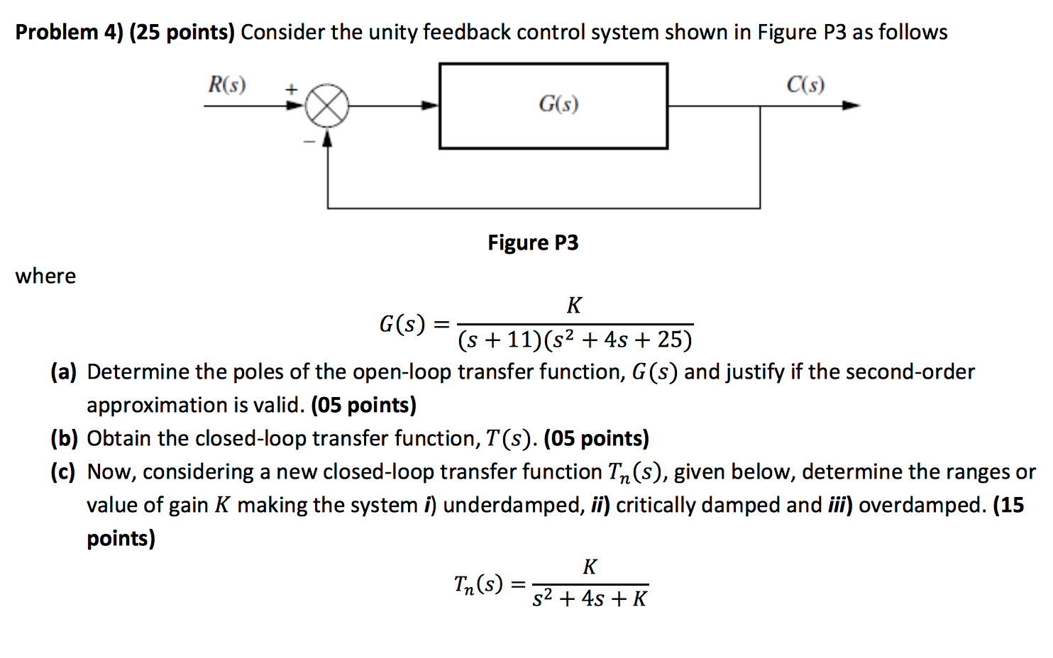 Solved Problem 4) (25 points) Consider the unity feedback | Chegg.com