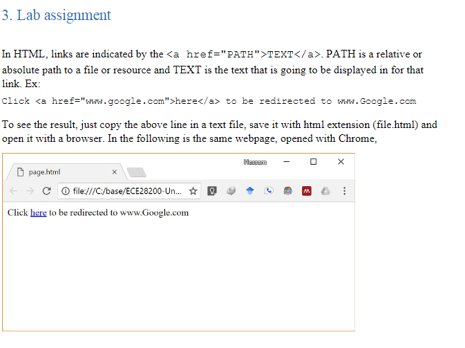 3. Lab assignment In HTML, links are indicated by the | Chegg.com