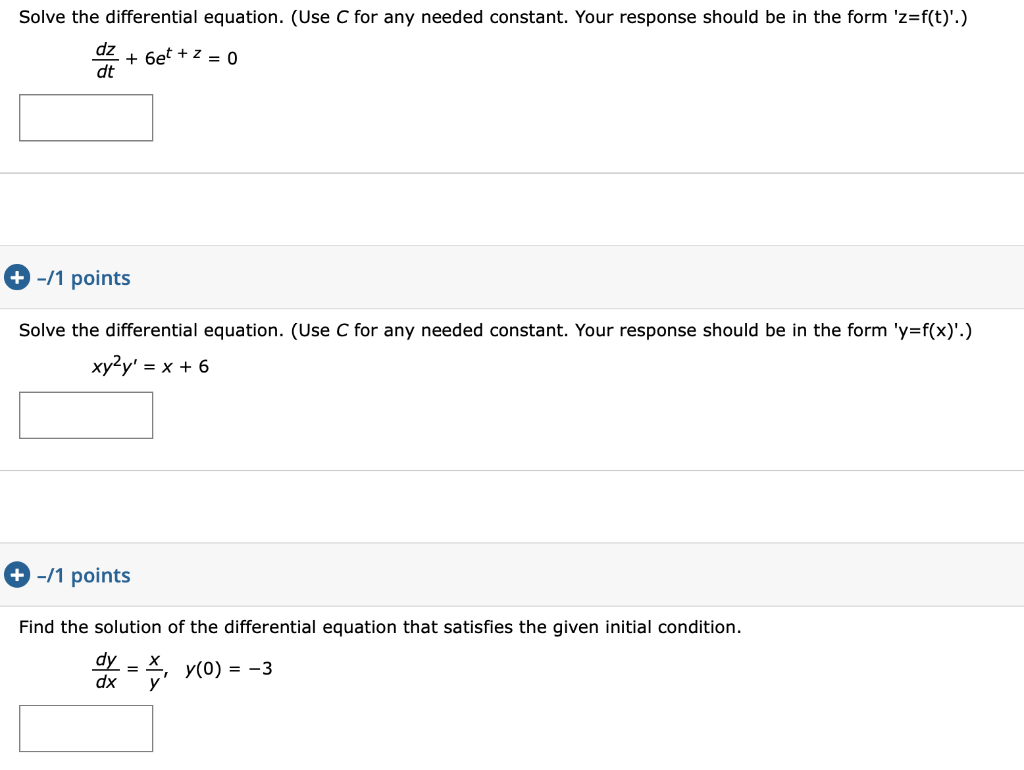 Solved Solve the differential equation. (Use C for any | Chegg.com