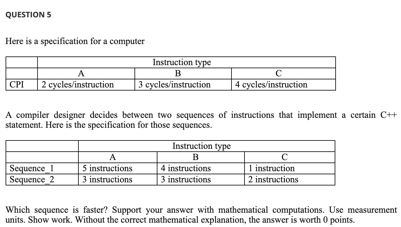 Solved QUESTION 5 Here is a specification for a computer A 2 | Chegg.com