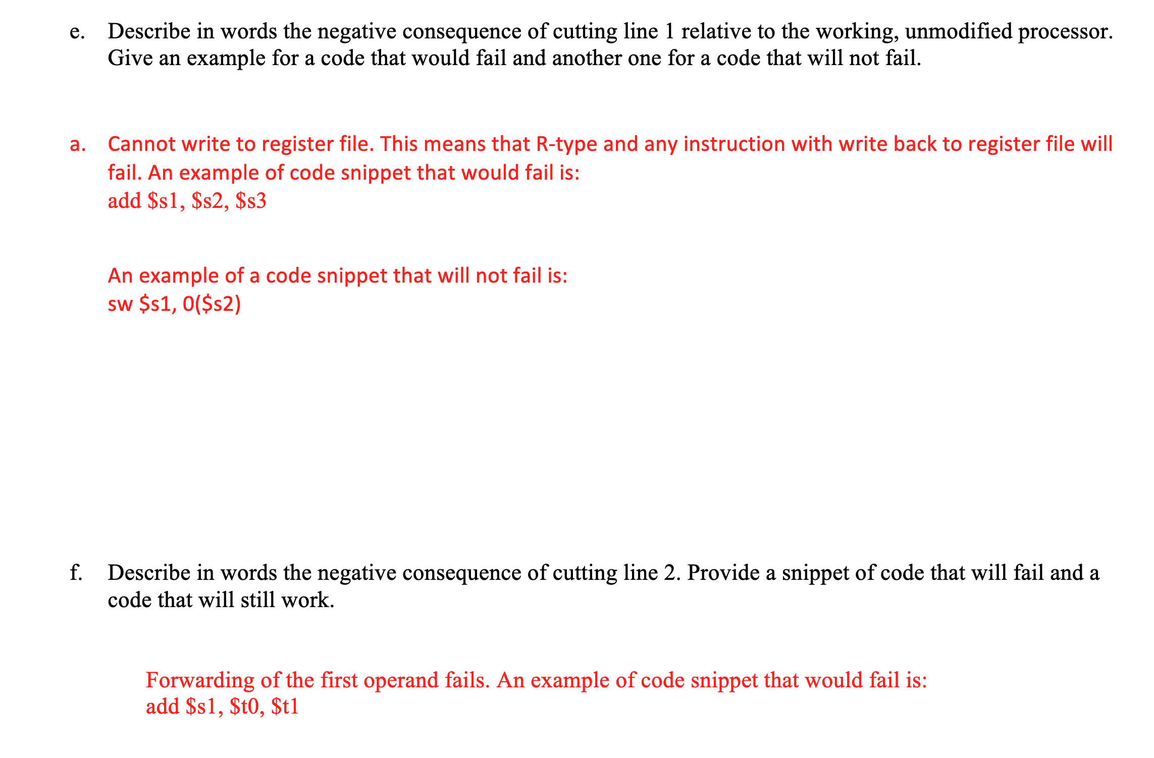1. For the MIPS datapath shown below, several lines | Chegg.com