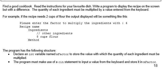 Solved Find a good cookbook. Read the instructions for your | Chegg.com