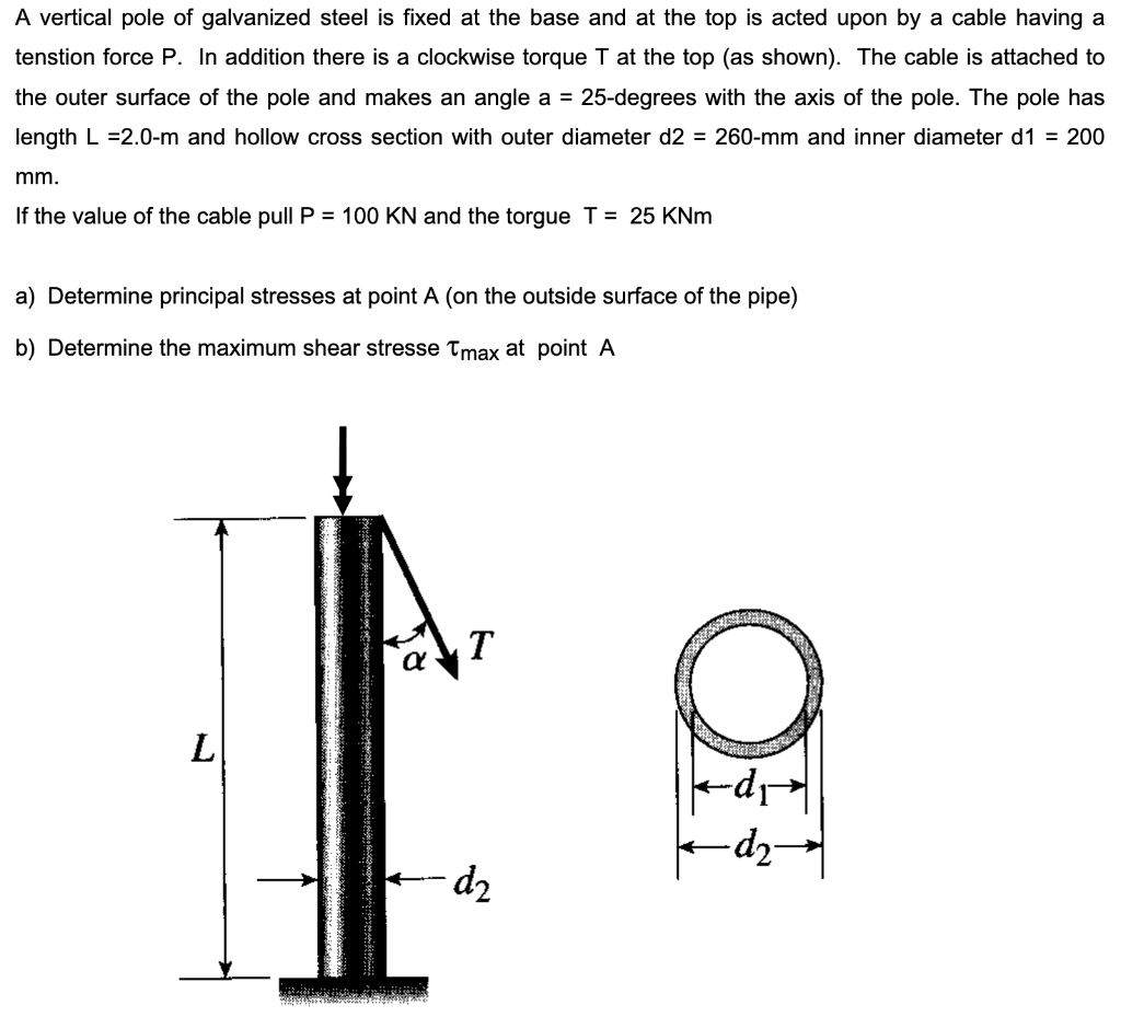 Solved A vertical pole of galvanized steel is fixed at the | Chegg.com