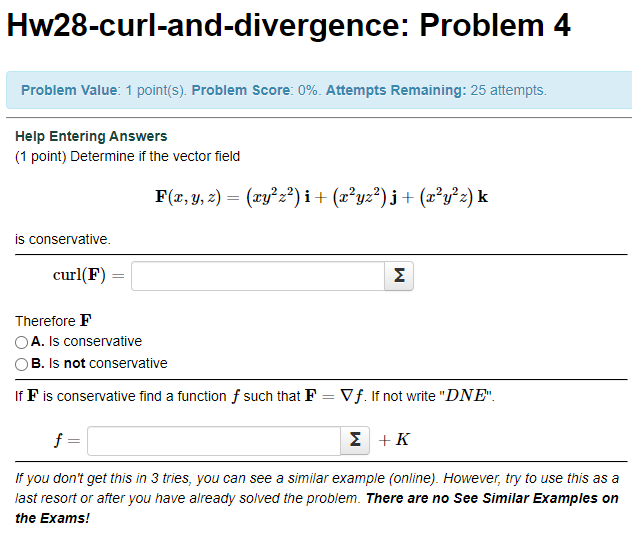 Solved Hw28-curl-and-divergence: Problem 4 Problem Value: 1 | Chegg.com