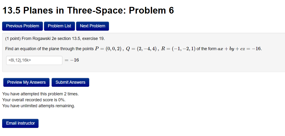 Solved 13.5 Planes in Three-Space: Problem 6 Previous | Chegg.com