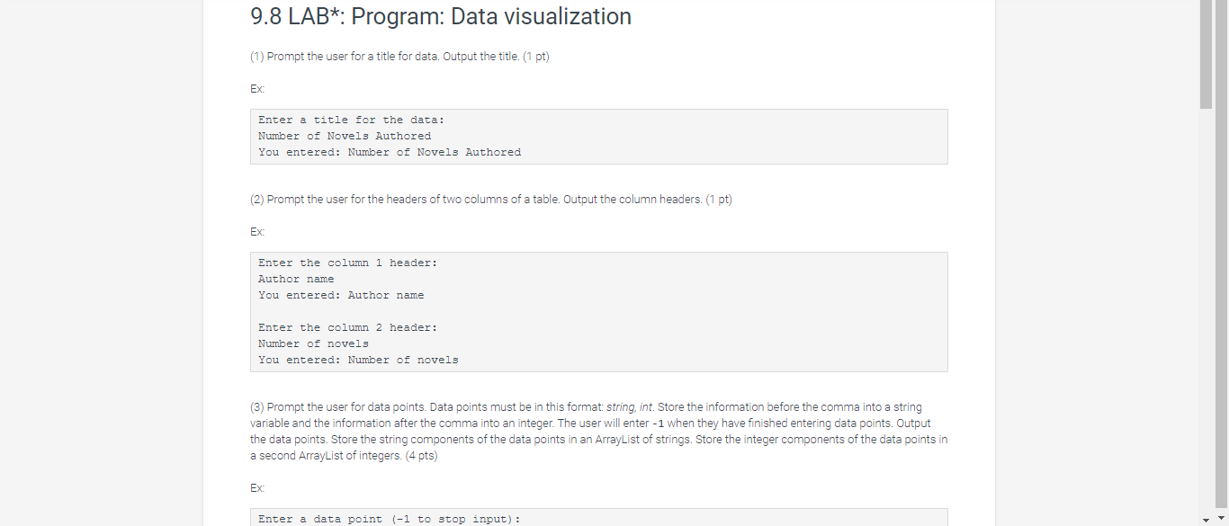 Solved \begin{tabular}{l|l} LAB & 9.8.1: LAB*: Program: Data | Chegg.com