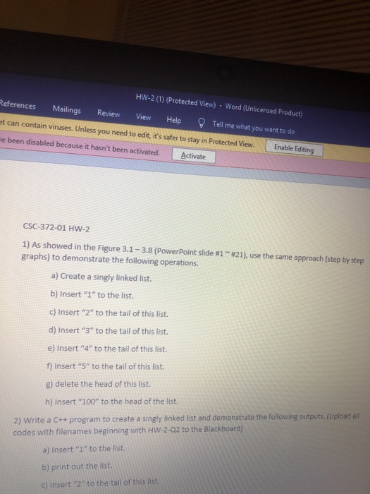 Solved HW-2 (1) (Protected View) - Word (Unlicensed Product) | Chegg.com