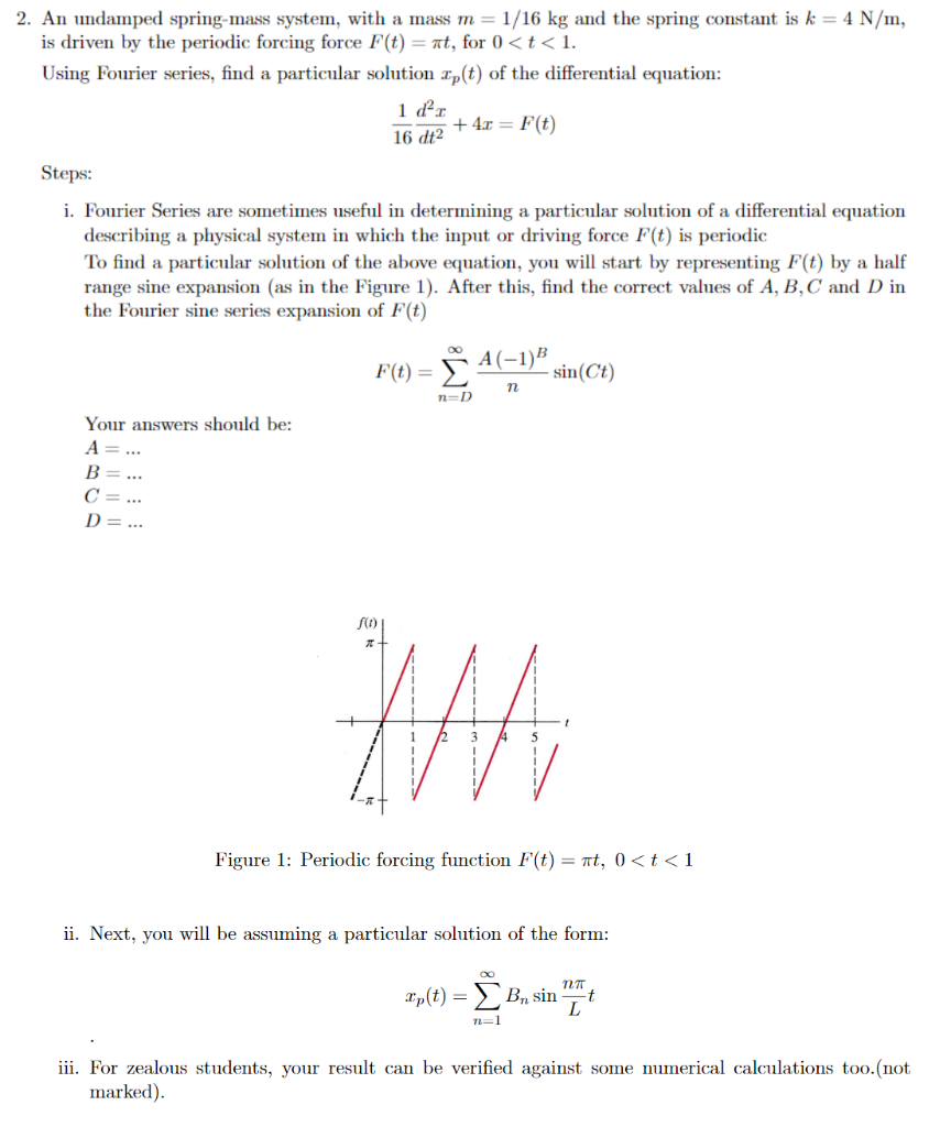 Solved 2. An undamped spring-mass system, with a mass m= | Chegg.com