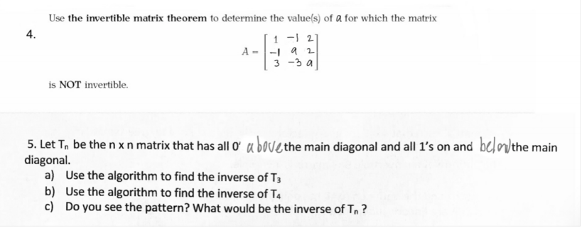 Solved 4. Use the invertible matrix theorem to determine the | Chegg.com