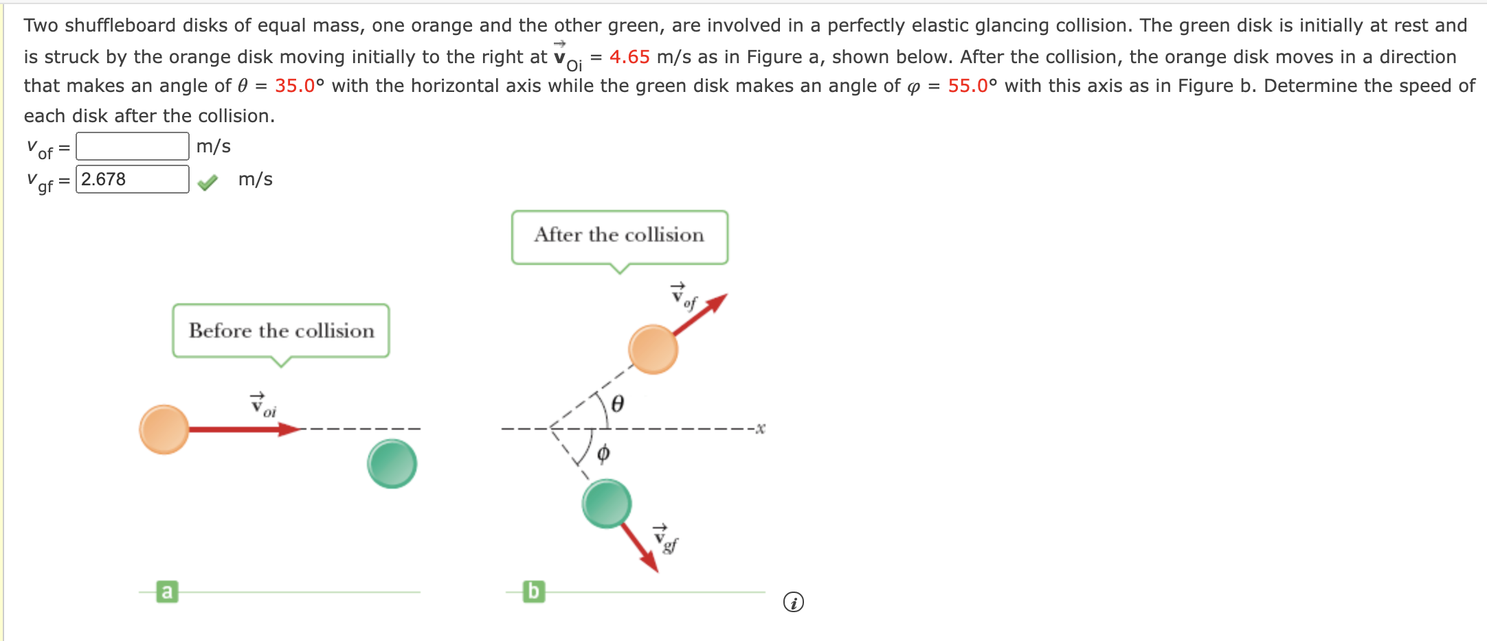 Solved Two shuffleboard disks of equal mass, one orange and | Chegg.com