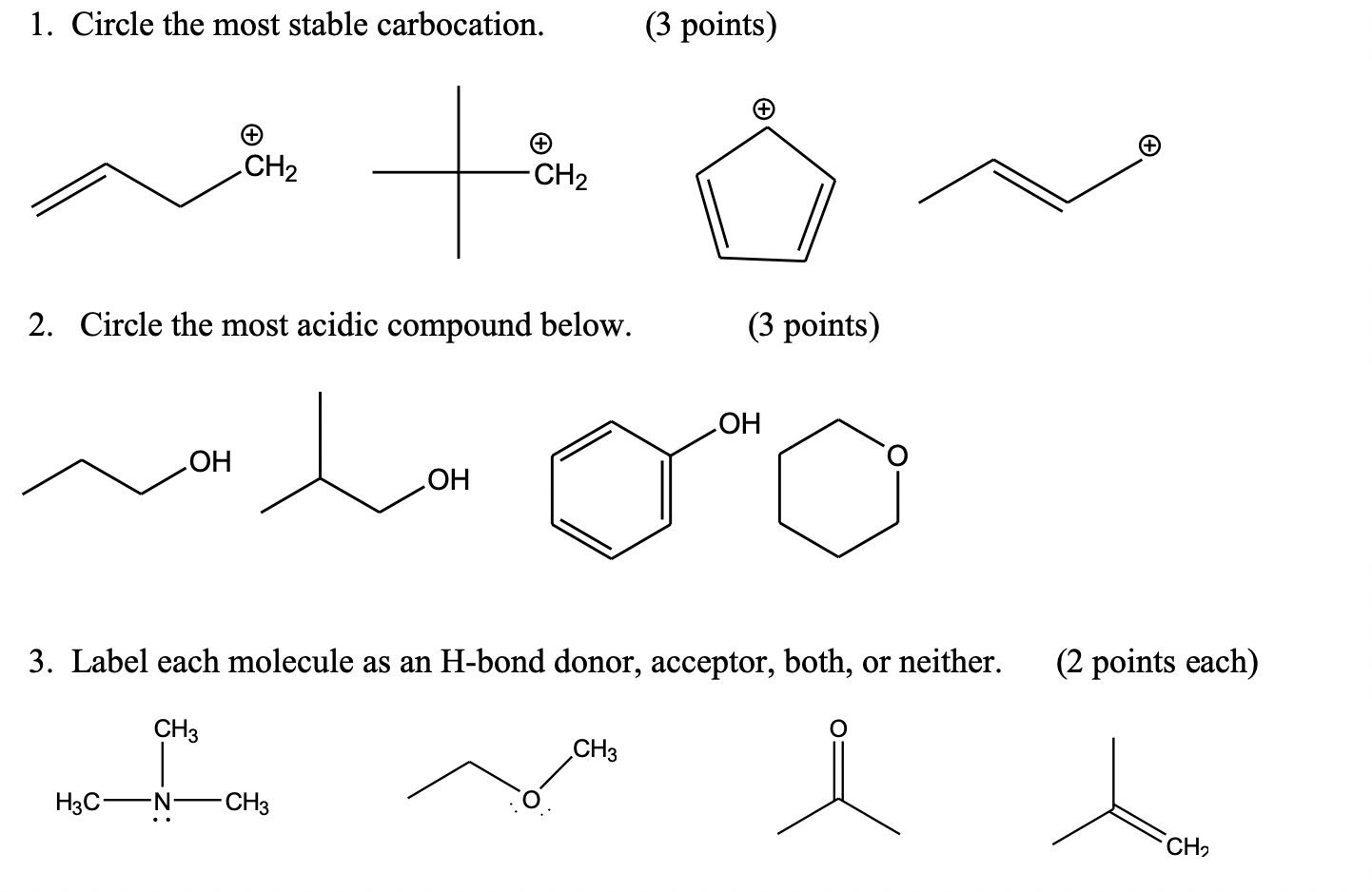 Solved 1. Circle the most stable carbocation. (3 points) CH2 | Chegg.com