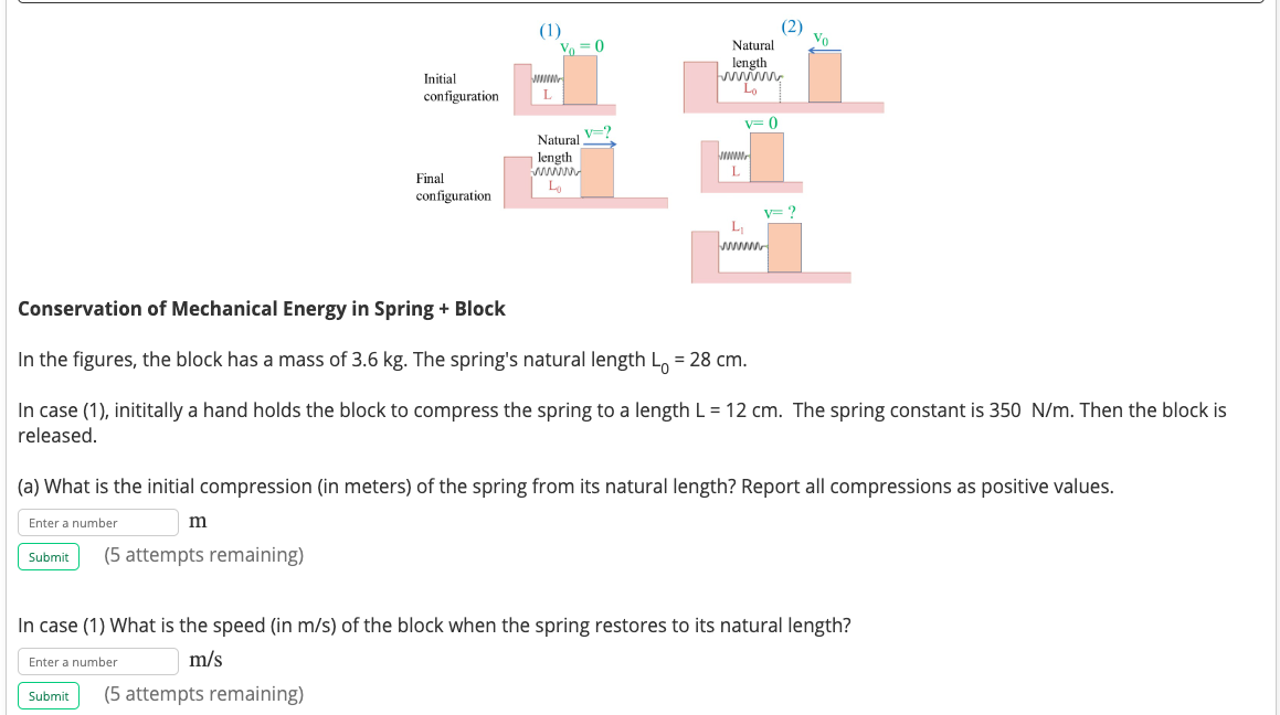Solved Conservation of Mechanical Energy in Spring + Block | Chegg.com