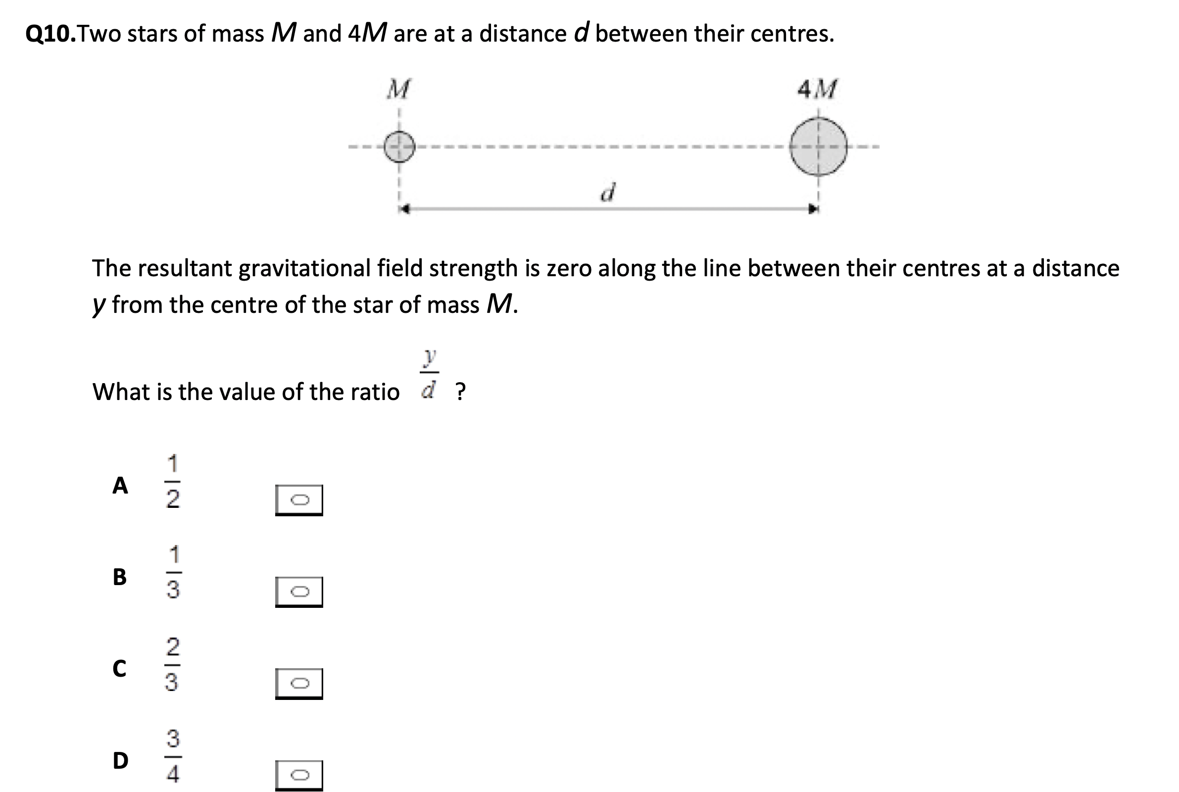 Solved Two stars of mass M and 4M are at a distance d | Chegg.com