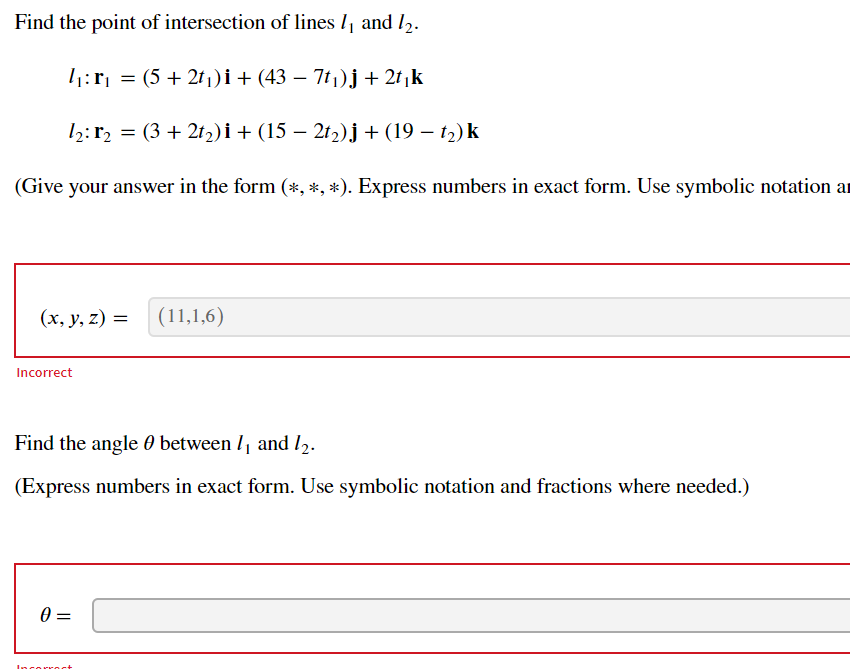 Solved Find the point of intersection of lines l1 and l2. | Chegg.com