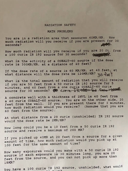 RADIATION SAFETY MATH PROBLEMS You are in a radiation | Chegg.com