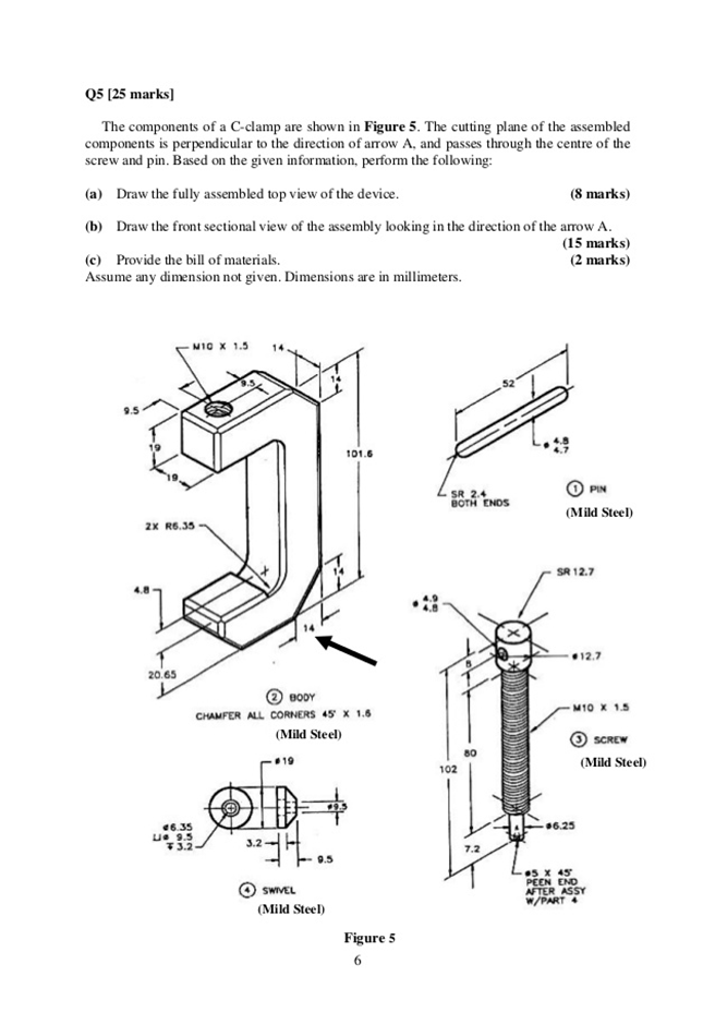 Solved Q5 [25 marks] The components of a C-clamp are shown | Chegg.com