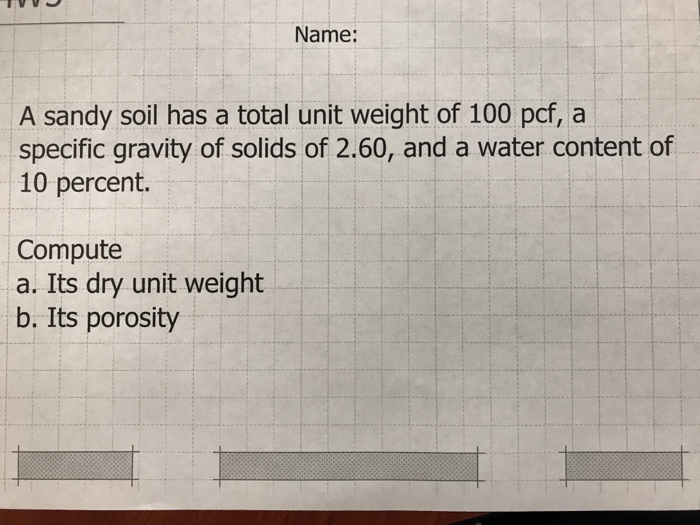 Solved Name: A sandy soil has a total unit weight of 100 | Chegg.com
