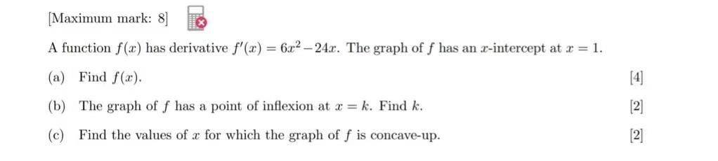 Solved [Maximum mark: 8] A function f(x) has derivative | Chegg.com