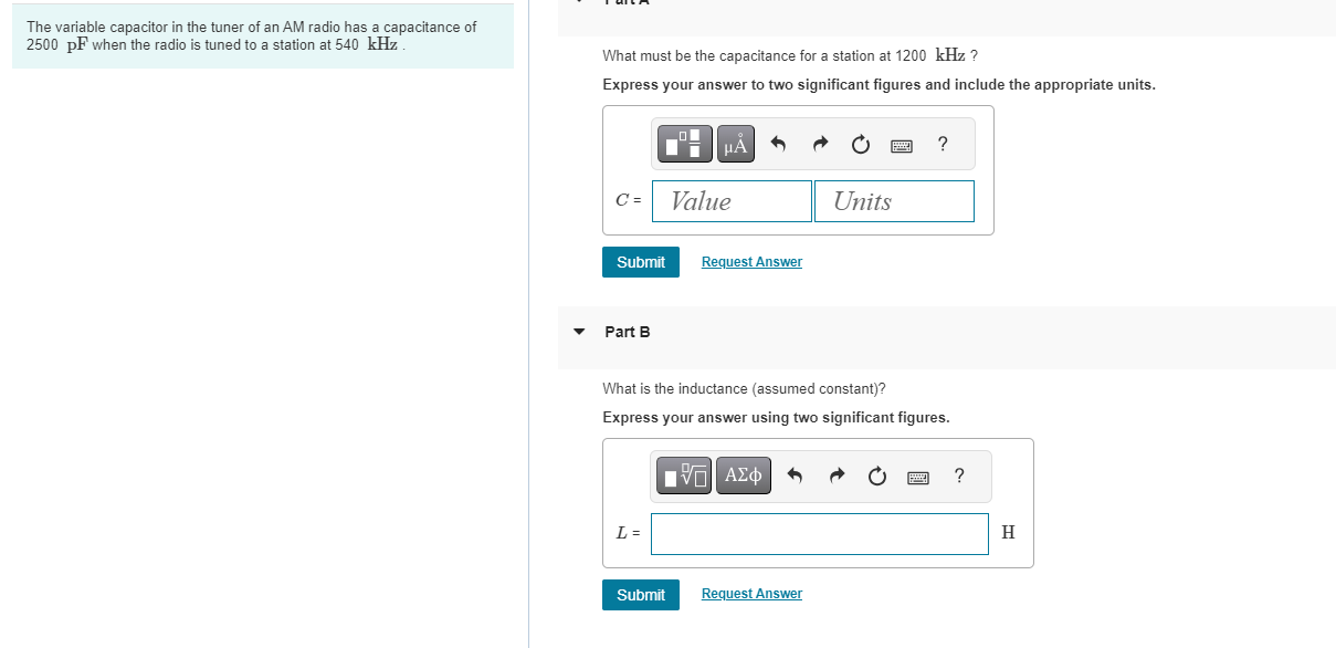 Solved The variable capacitor in the tuner of an AM radio | Chegg.com