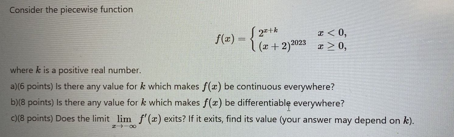 Solved Consider the piecewise function | Chegg.com