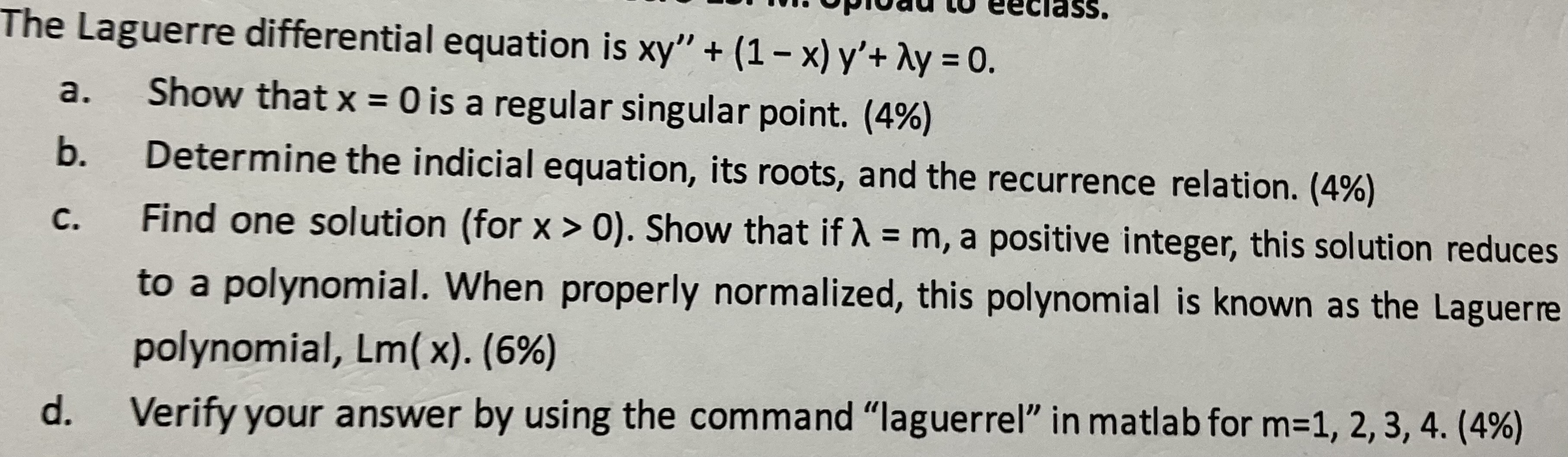 Solved The Laguerre differential equation is | Chegg.com
