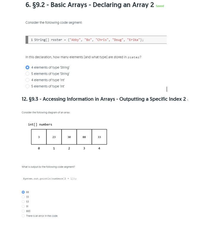 Solved 6. 99.2 - Basic Arrays - Declaring an Array 2 saved | Chegg.com