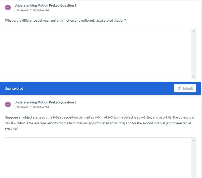 Solved Understanding Motion PreLab Question 1 Homework. | Chegg.com