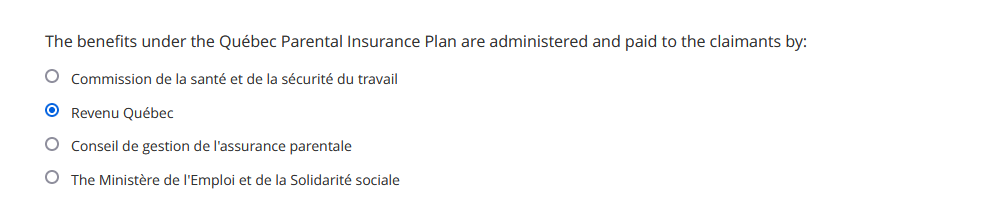 Solved The benefits under the Québec Parental Insurance Plan | Chegg.com