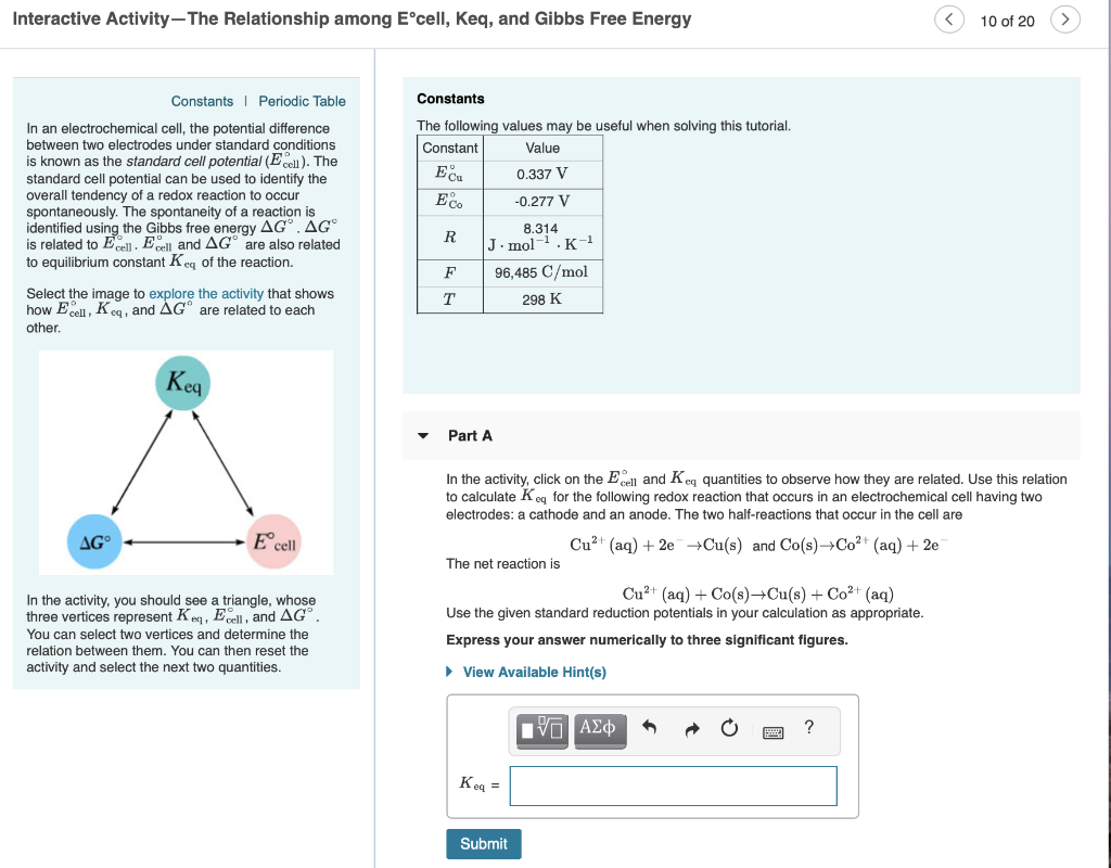 Solved Interactive Activity-The Relationship among E°cell, | Chegg.com