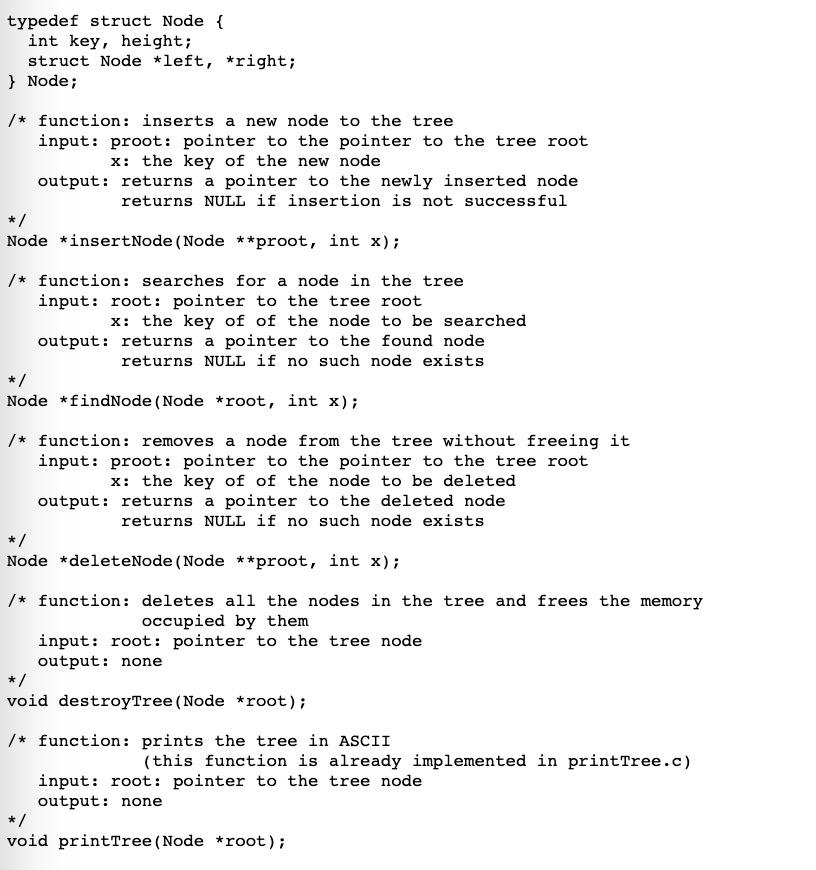 Solved Download the files AVL.h, printTree.c, and main.c, | Chegg.com