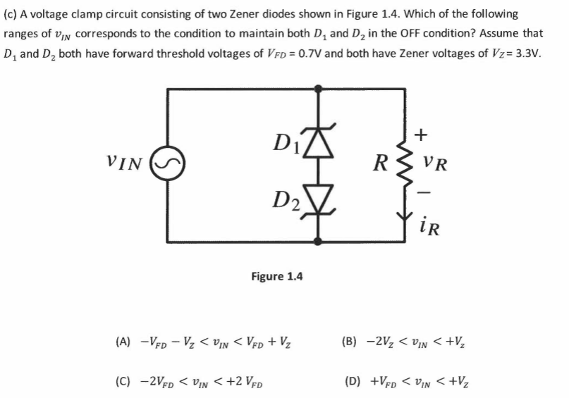 Solved (c) ﻿A voltage clamp circuit consisting of ﻿two Zener | Chegg.com